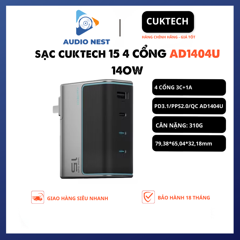 Sạc Nhanh Cuktech 140w 15 Mi turbro 120W 4 cổng 3C+1A PD3.1/PPS2.0/QC ...