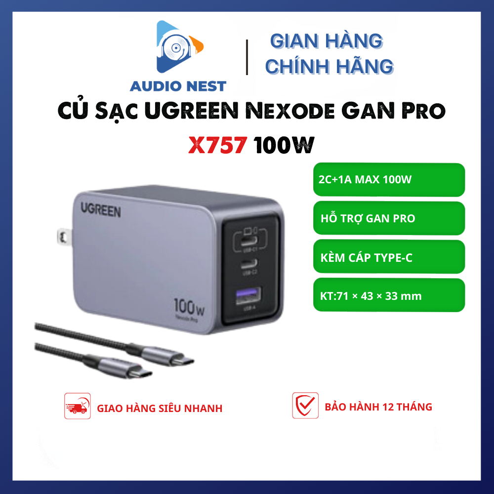 Củ Sạc UGREEN 100W Nexode Pro GaN X757 3 Cổng PD/PPS/QC Chính Hãng - Bảo Hành 12 Tháng. | Shopee ...
