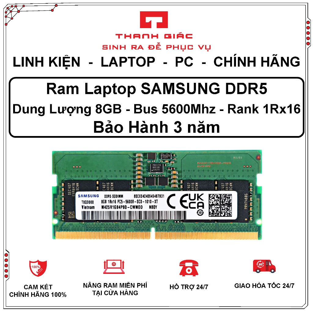 Ram Laptop DDR5 Samsung, Hynix, Micron Bus 4800-8GB/16GB/32GB. Chính hãng mới 100%, Bảo hành 3 ...