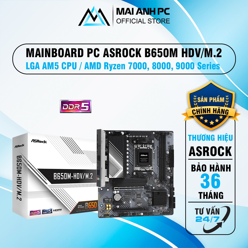 Mainboard ASROCK B650M-HDV/M.2 (AMD B650, Socket AM5, m-ATX, 2 khe RAM ...