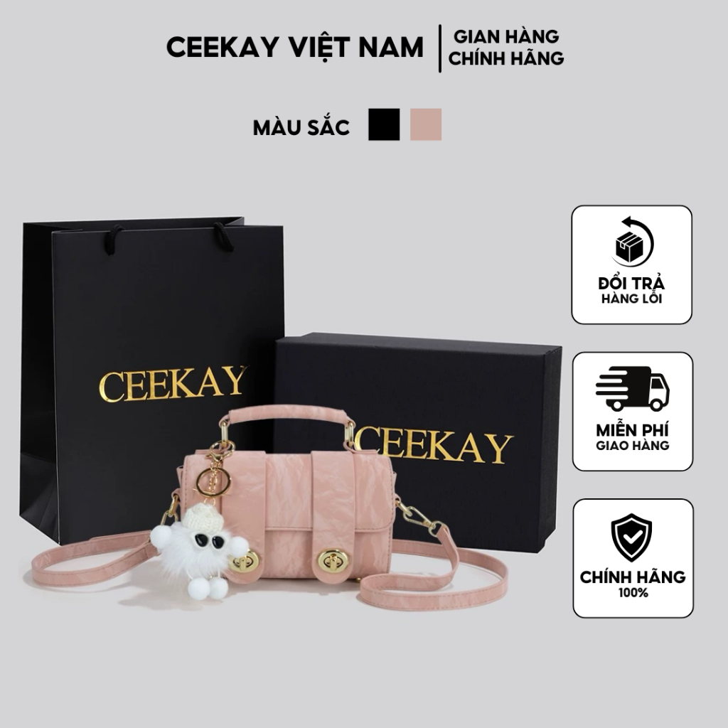 Túi Xách Nữ CEEKAY Chính Hãng Da Trơn Kiểu Cốp Màu Loang Khóa Gài Quai Da Kèm Hộp Đựng và Túi ...