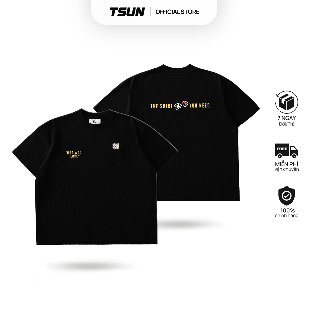 Áo Thun Có Túi Yêu Bản Thân Màu Đen Brand TSUN Chính Hãng, UNISEX, Vải ...