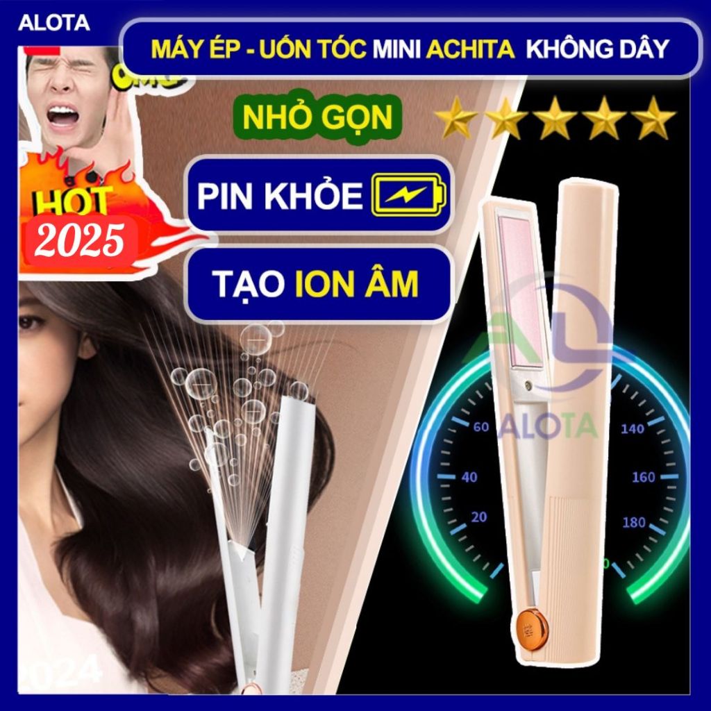 Máy duỗi tóc mini Achita M2 lõi góm bảo vệ tóc pin 2600 mah thời gian sử dụng lên tới 4h , máy ...