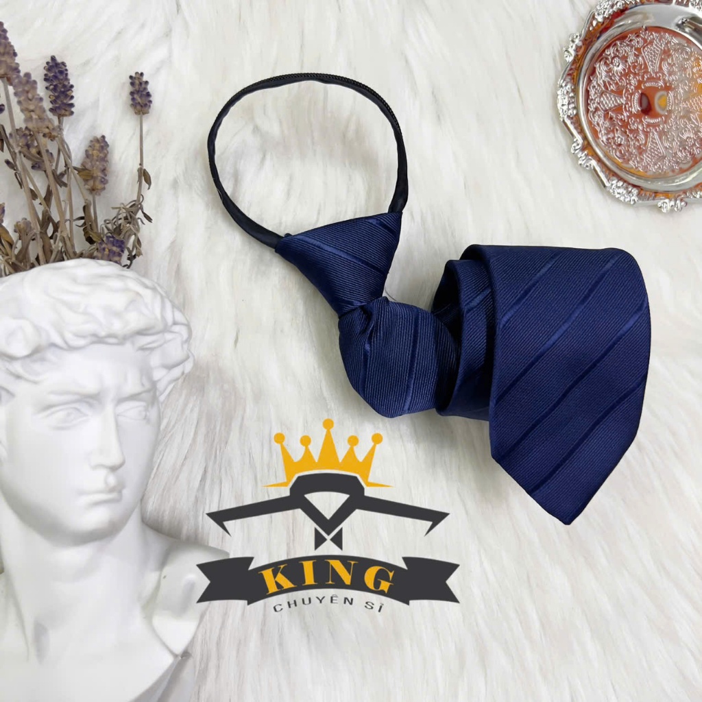 Cà vạt nam cho chú rể KING thắt sẵn caravat hàn quốc bản nhỏ 5-6cm lớn 8cm họa tiết kẻ sọc sang ...