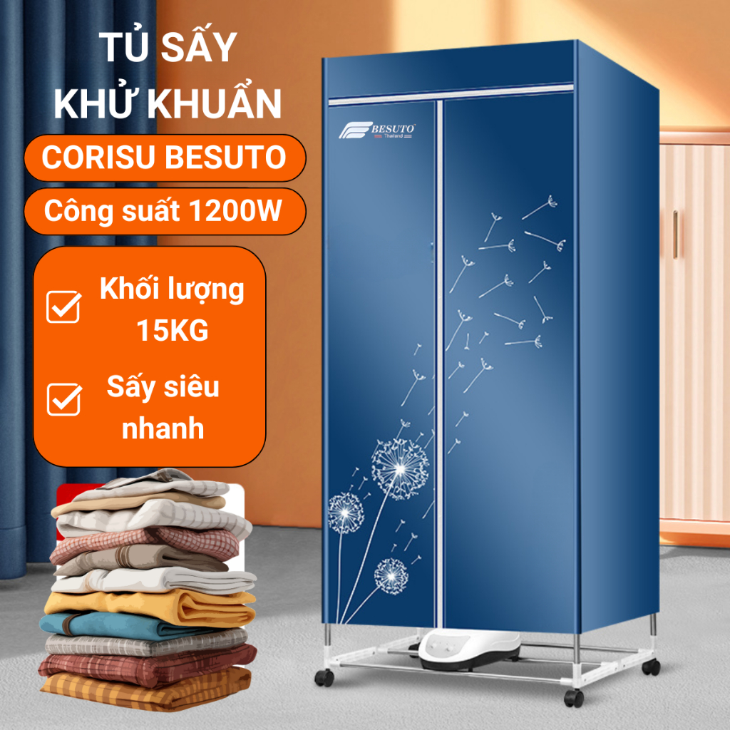 Tủ Sấy, Máy Sấy Quần Áo CORISU BESUTO công suất 1600W sấy siêu nhanh, tiết kiệm điện năng, diệt ...