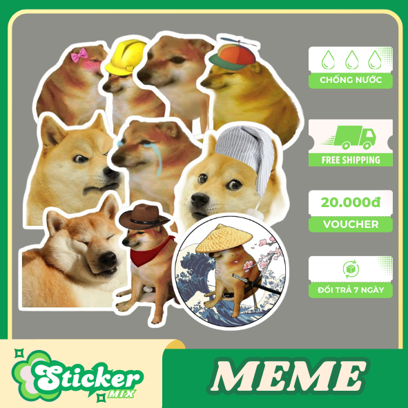 Bộ 50 nhãn dán Cheems Doge Meme Chó Vui Nhộn chống nước, dán bàn học ...
