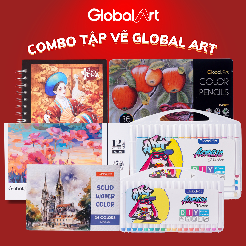 Combo Bộ Màu Tập Vẽ Global Art - Bộ Dụng Cụ Luyện Tô Màu Chì, Màu Nước ...