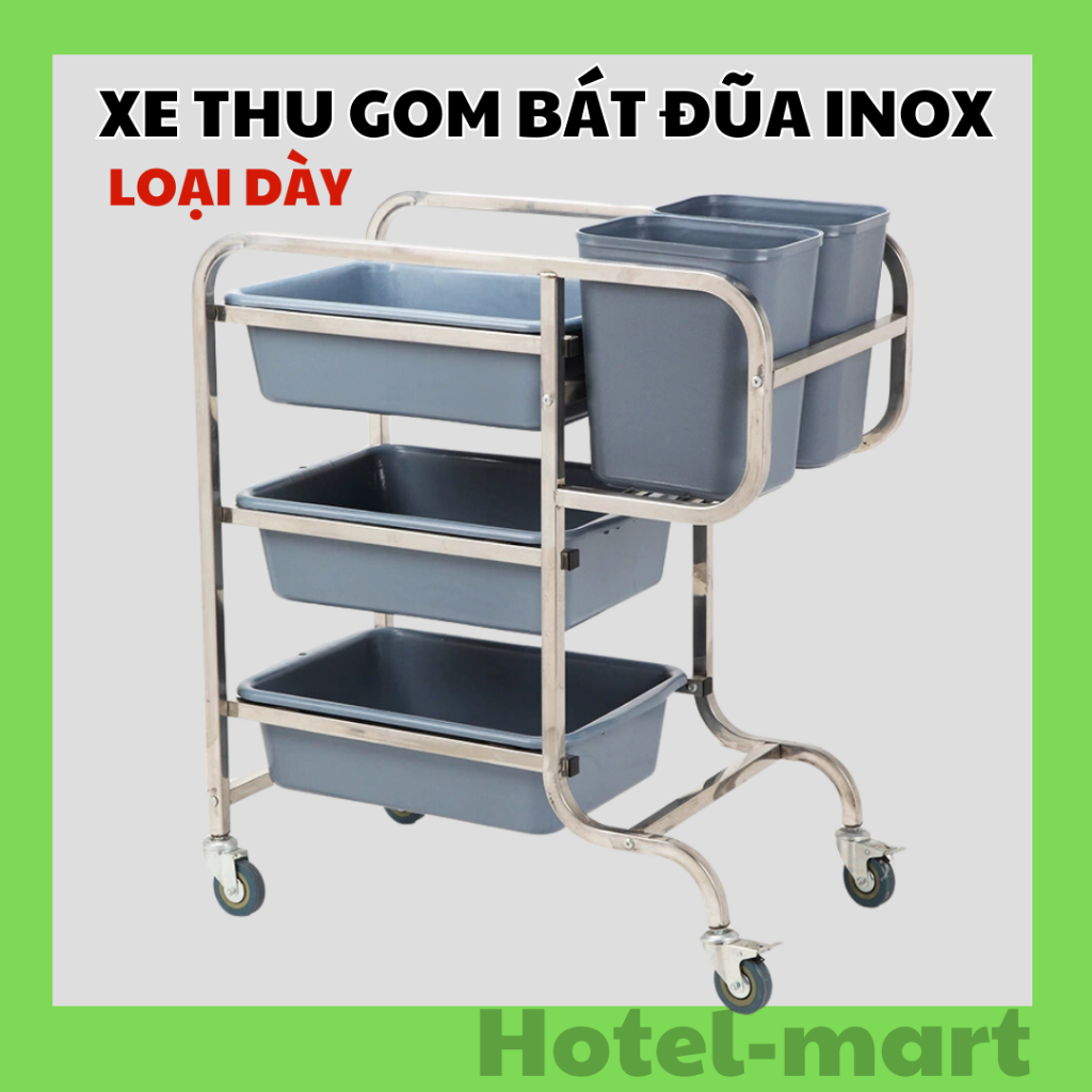Xe đẩy thu gom bát đũa, Xe đẩy thu dọn bàn ăn khung inox dày | Shopee ...