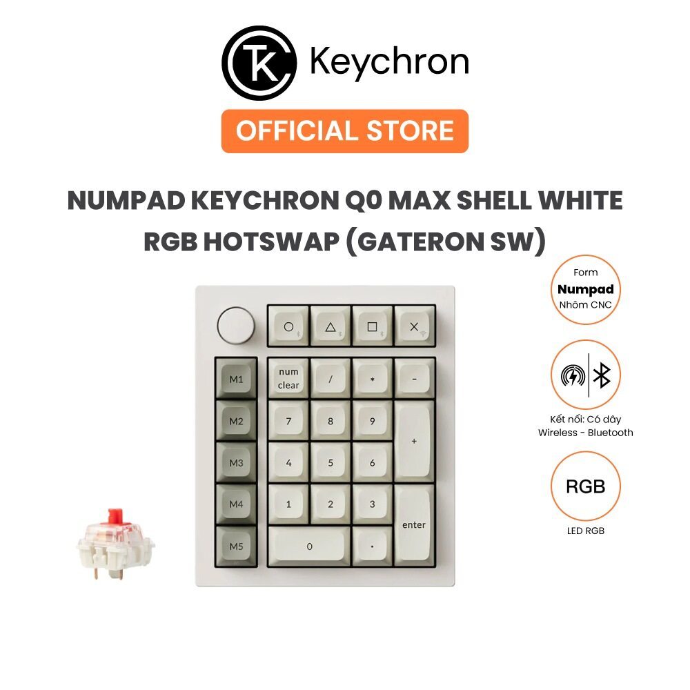Bàn phím cơ không dây Numpad Keychron Q0 Max Shell White RGB Knob ...