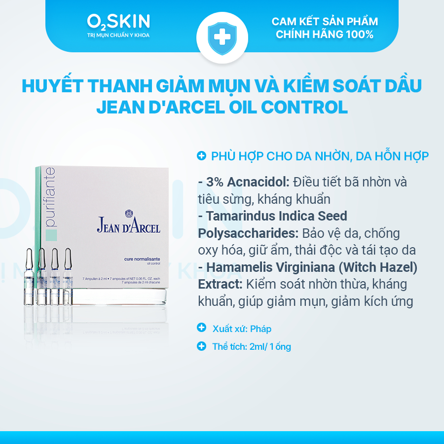 Serum giảm mụn, kiềm dầu, mờ thâm mụn Jean D'Arcel Oil Control 2ml ...