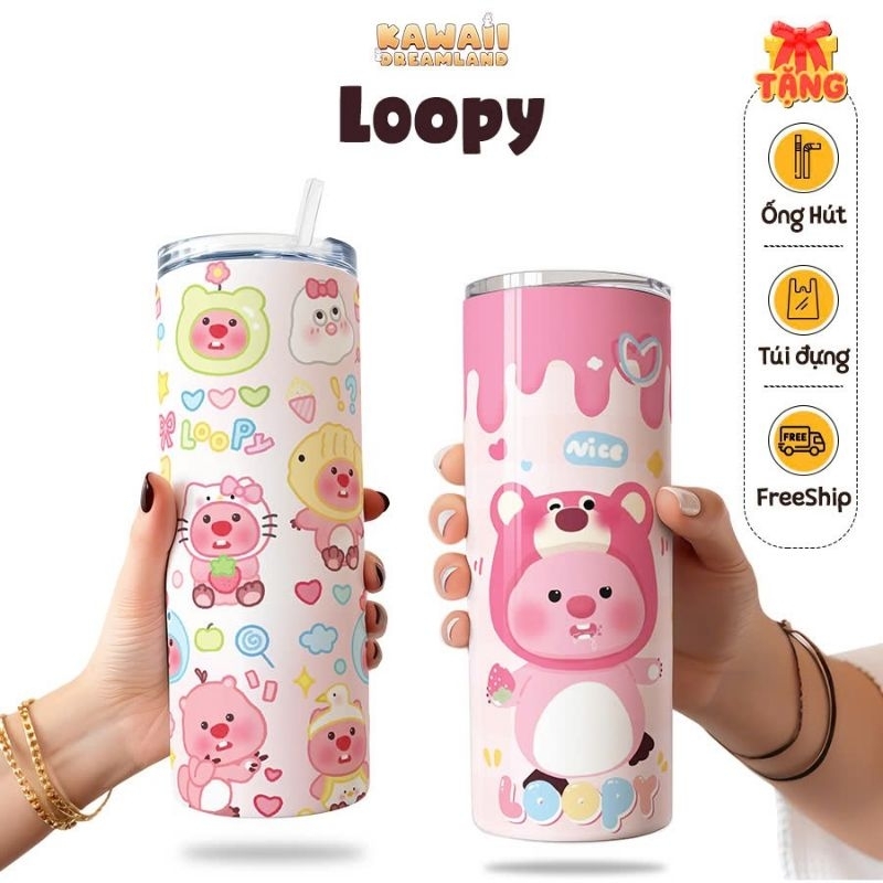 Bình giữ nhiệt cute hình Loopy - 600ml - Inox 304 - Tặng Túi Xách ...
