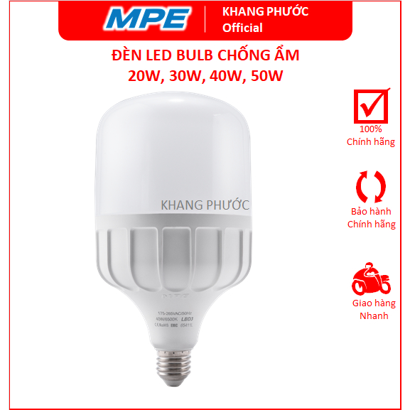 Bóng đèn led Bulb trụ chống ẩm nước 20W 30W 40W 50W LBD3-20V LBD3-30V ...