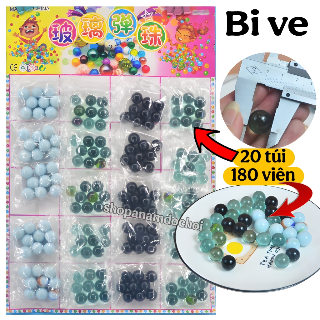 Vỉ 20 túi 180 viên bi ve trò chơi bắn bi tuổi thơ , bi ve nhiều mẫu ...