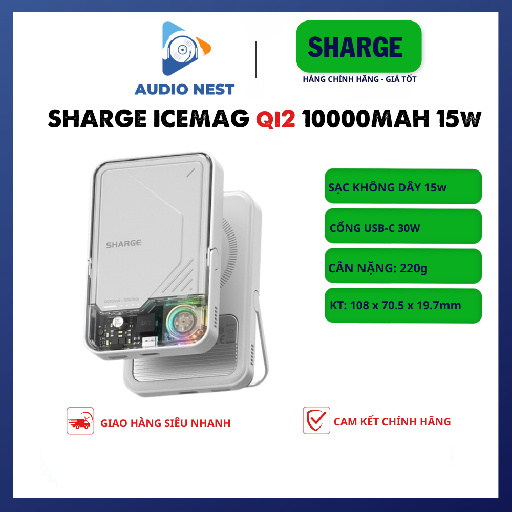 Pin Dự Phòng Không Dây SHARGE ICEMAG 2 M2 Qi2 15W QC3.0/PD2.0/PD3.0 ...