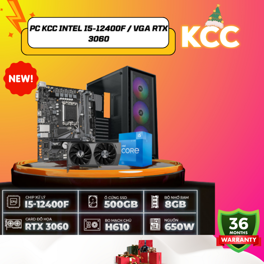 PC KCC Intel i5-12400F/Main H610M BomBer/Ram 16Gb/ VGA RTX 3060/SSD 500Gb/tản nước 240/650W NEW ...