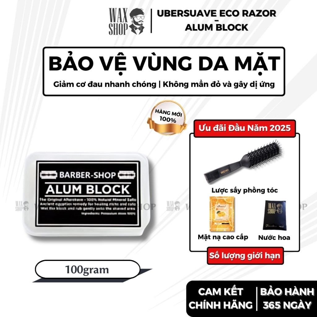 [Sản phẩm mới] Phèn nhôm Barber-shop Alum Block 100g phèn cạo râu, ngừa ...