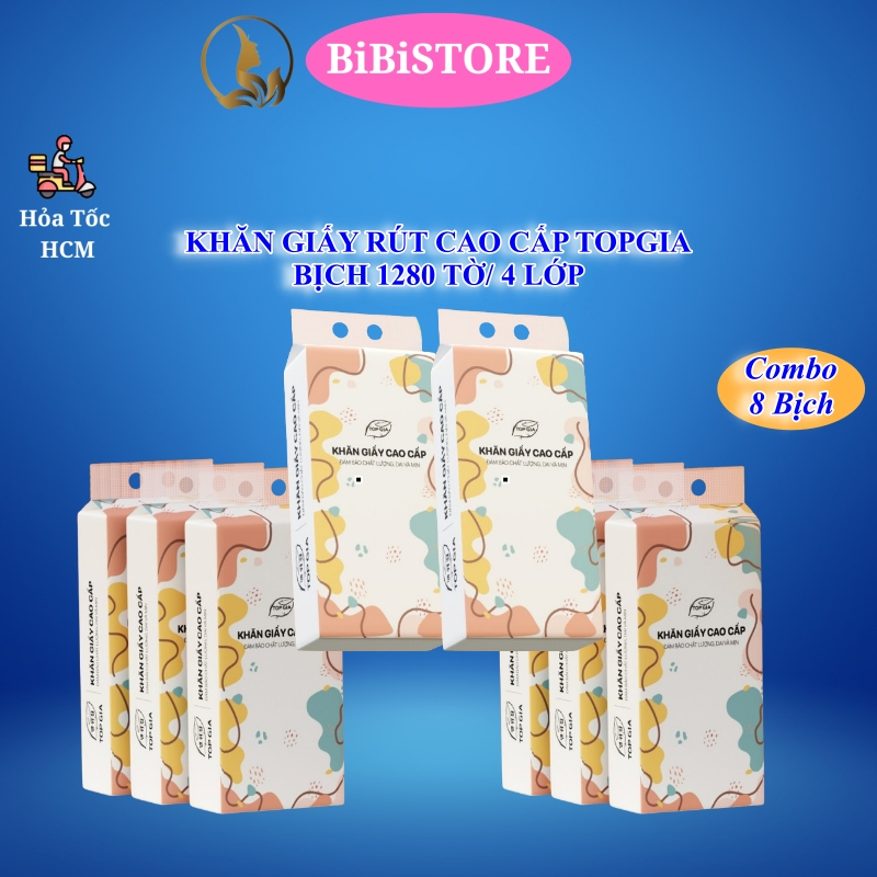 (Combo 8 Bịch_Tặng Móc) Khăn Giấy Rút TOPGIA Đa Sắc Bịch 1280 Tờ 4 Lớp (BIBISTORE HCM) | Shopee ...