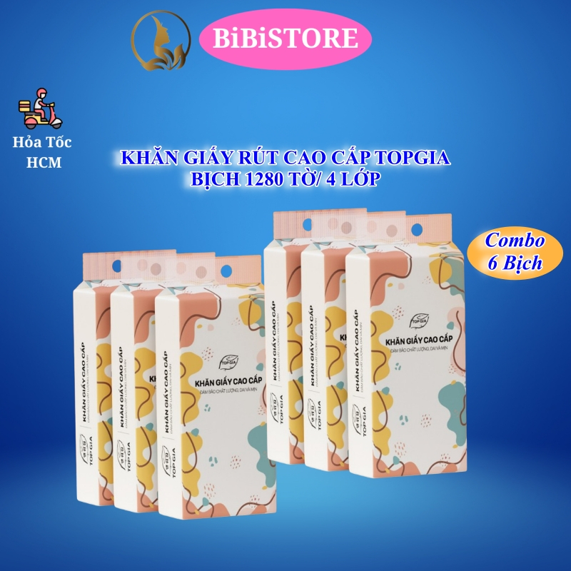 (Combo Tặng Móc) Khăn Giấy TOPGIA Đa Sắc, Giấy Rút Treo Tường Bịch 1280 Tờ 4 Lớp (BIBISTORE HCM ...
