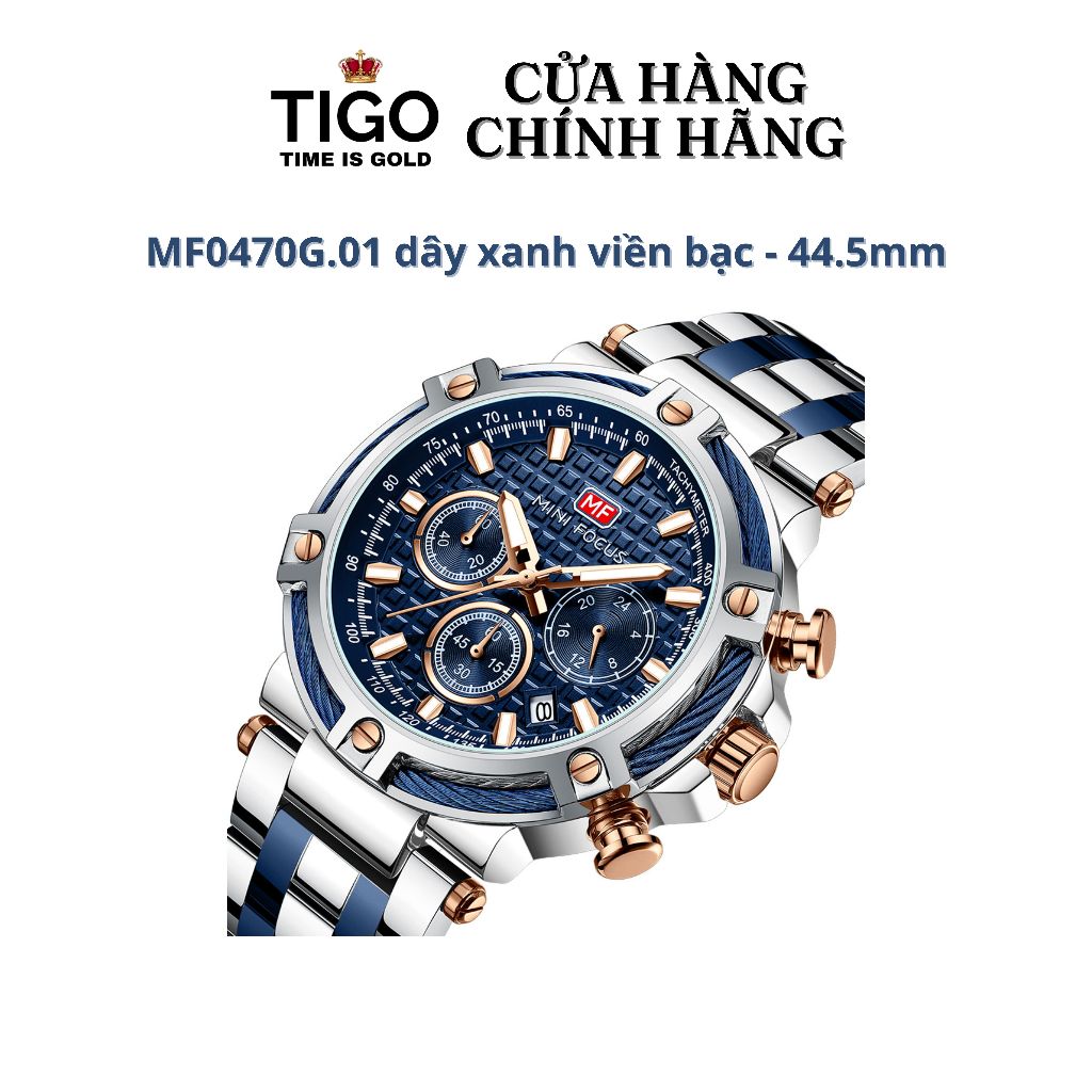 Đồng Hồ Nam MINI FOCUS MF0470G.01 Dây Thép Xanh Viền Bạc Thép Không Gỉ Mặt Tròn 44.5mm | Shopee ...