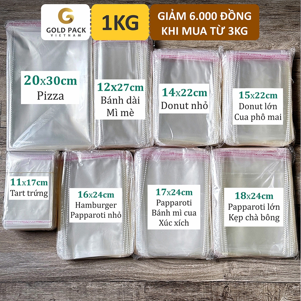 1Kg Túi OPP Dán Keo Size 11x16, 12x27, 14x22, 15x22, 16x24, 17x24 ...
