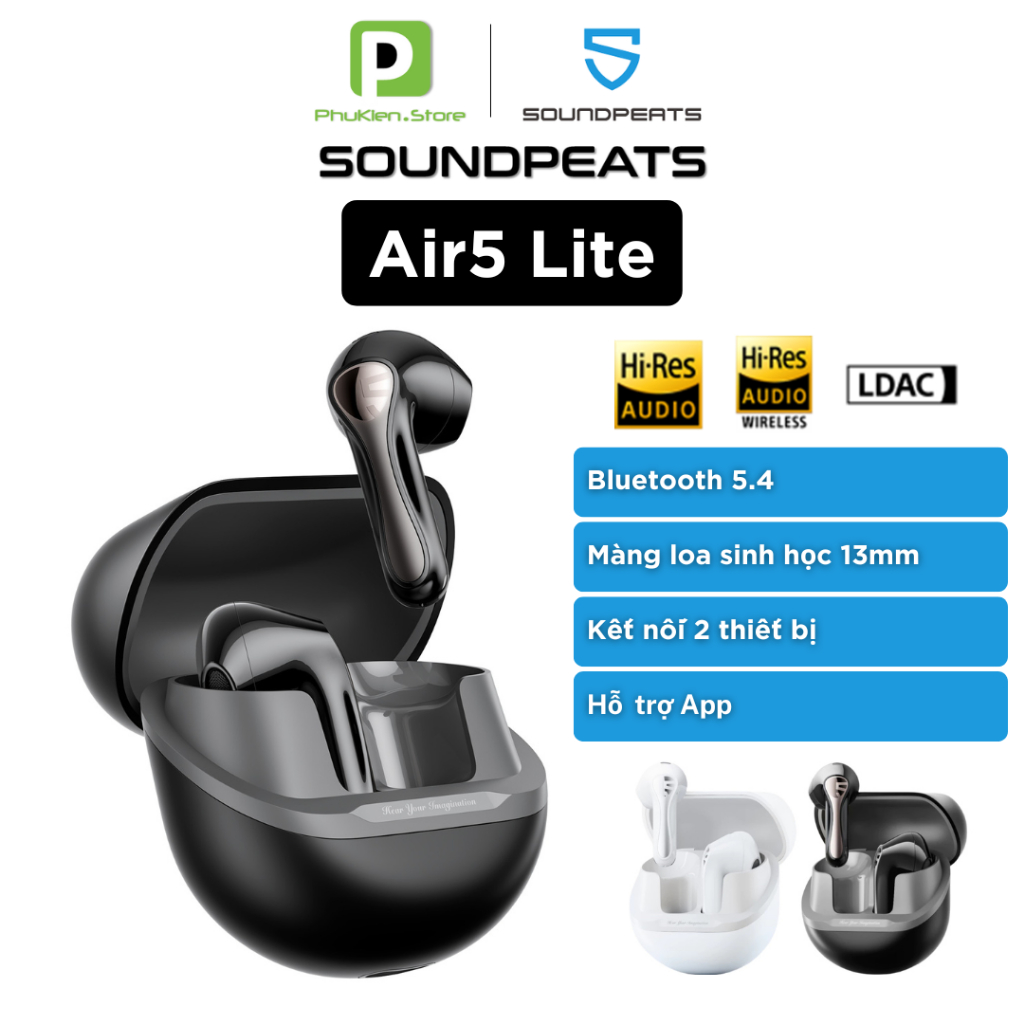 Tai Nghe Bluetooth 5.4 Soundpeats Air 5 Lite | LDAC | Kết nối 2 thiết ...