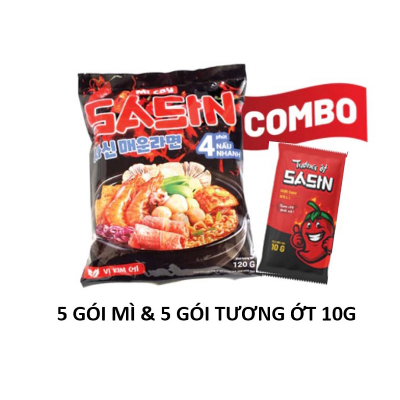 Combo 5 gói mì cay sasin vị kim chi 120g+5 gói tương ớt | Shopee Việt Nam