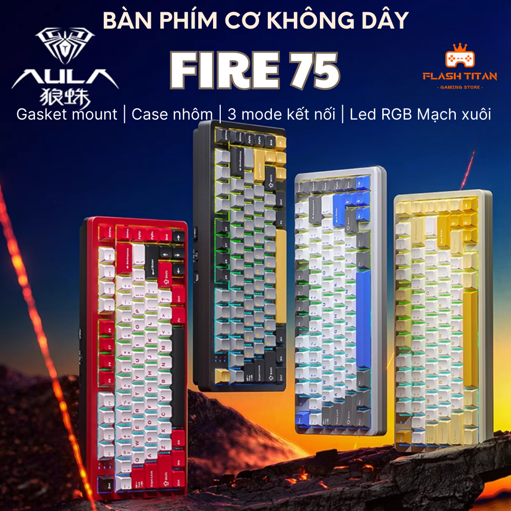 Bàn phím cơ không dây AULA Fire 75 - Khung nhôm CNC - Hỗ trợ hotswap ...