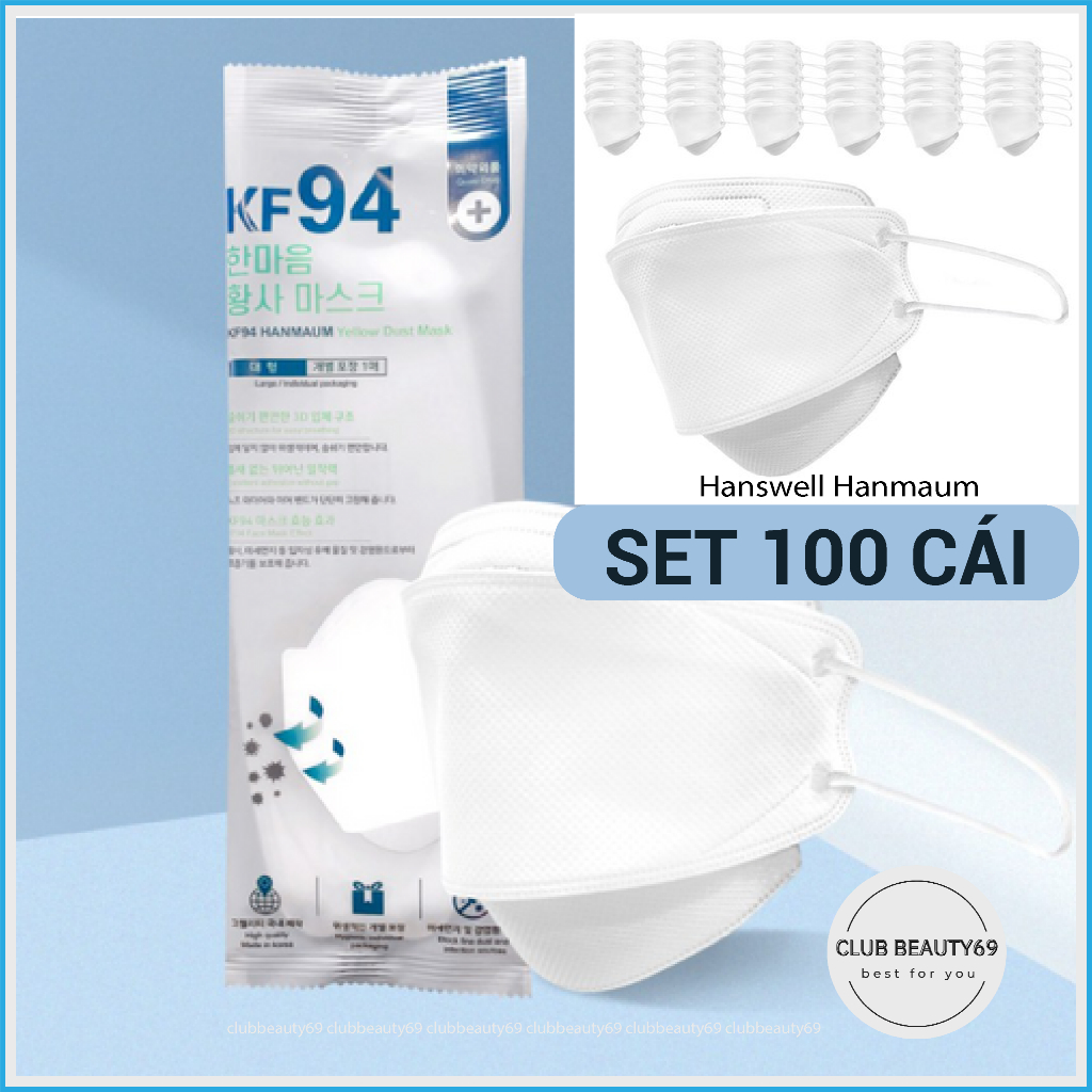 [Set 100 cái] Khẩu trang KF94 Hanswell màu trắng Hàn Quốc kháng khuẩn ...