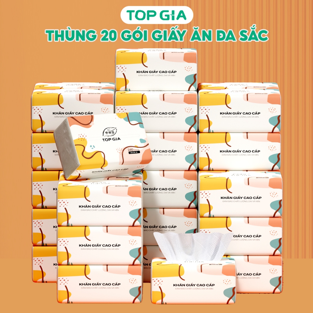 Giấy ăn rút Topgia đa sắc thùng 20 gói gấu trúc 240 tờ 4 lớp dày dặn ...