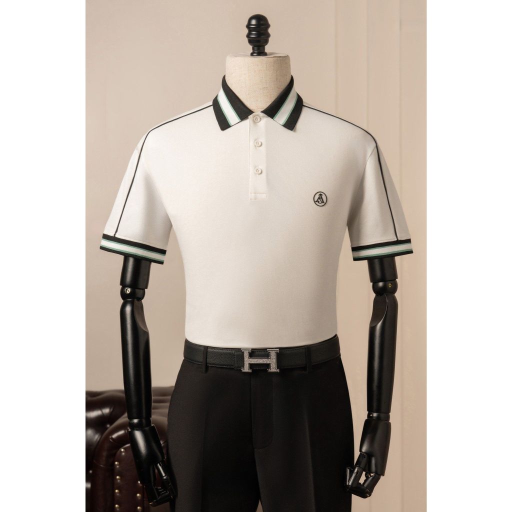 ÁO POLO NAM ADAM STORE NGẮN TAY ĐEN KẺ CỔ TAY AP201 | Shopee Việt Nam