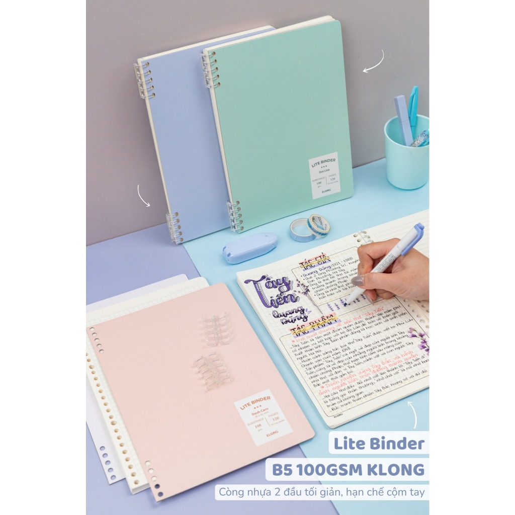 Sổ Còng Nhựa KLONG B5 120 Trang 100gsm - Dash Caro, Dot Lined - Còng nhựa 02 đầu HXGS Thay Giấy ...