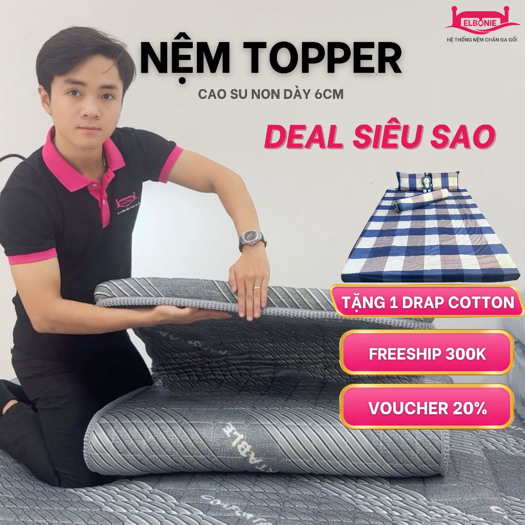 [Hỏa Tốc HCM] Nệm Topper Cao Su Non Dày 6cm đủ size 80cm đến 2m2, chiều ...