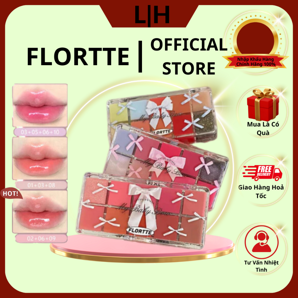 Bảng Son FLORTTE My Baby Bow Son bóng bảng màu công chúa bảng màu son bóng 10 màu dưỡng ẩm son ...