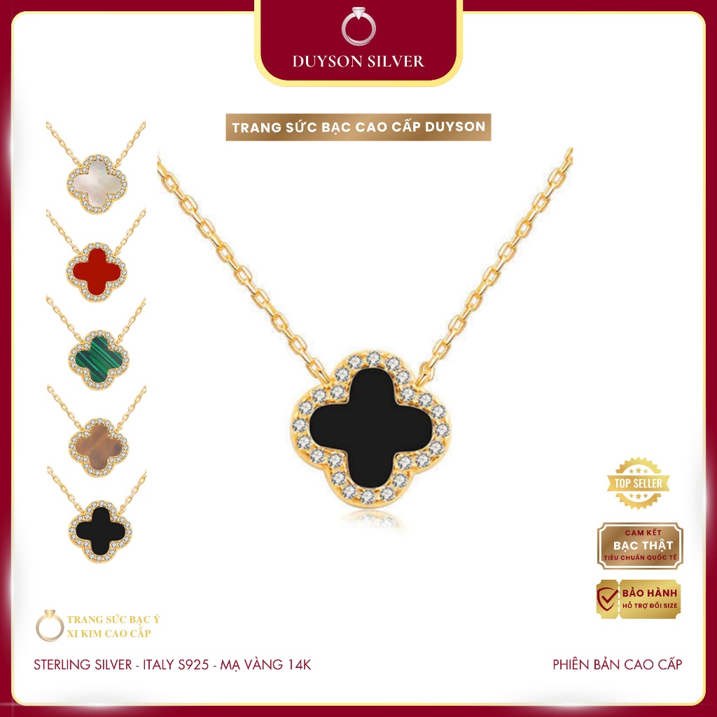 Vòng cổ bạc Ý 925 cỏ 4 lá mạ vàng 18K cao cấp Duyson Silver, Dây chuyền ...