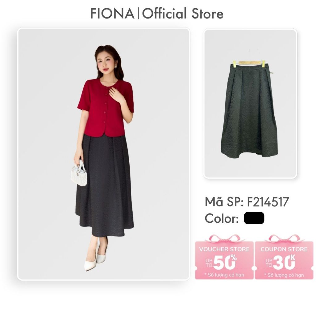 Chân váy nữ FIONA Chân váy dáng xòe xếp ly vải hoa gấm F214517 | Shopee ...