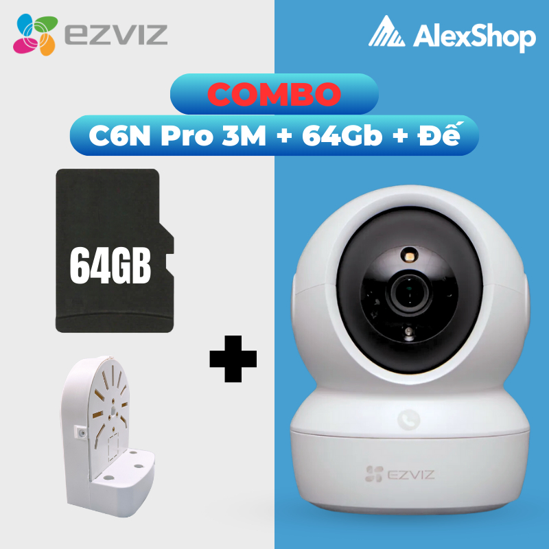 [COMBO-3M] Camera C6N Pro (3M) Ezviz+ Thẻ 64G+ Đế Chữ L Khoen Đồng ...