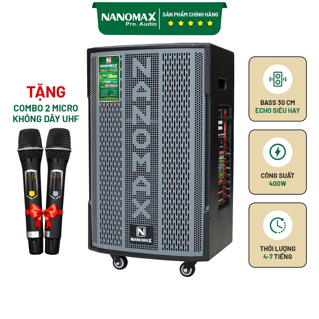 Loa Kéo Karaoke Nanomax SK-12X5 400W Bass 30cm | Loa Có Reverb | Tặng ...