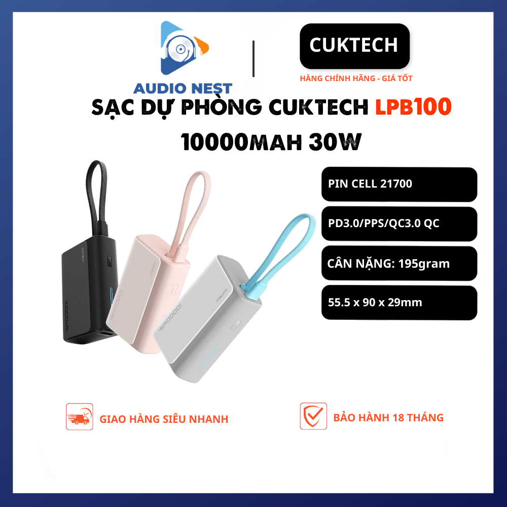 Sạc Dự Phòng Cuktech 10000mAh LPB100 1C1A 33w PD3.0/PPS/QC3.0 - Bảo Hành 18 Tháng | Shopee Việt Nam