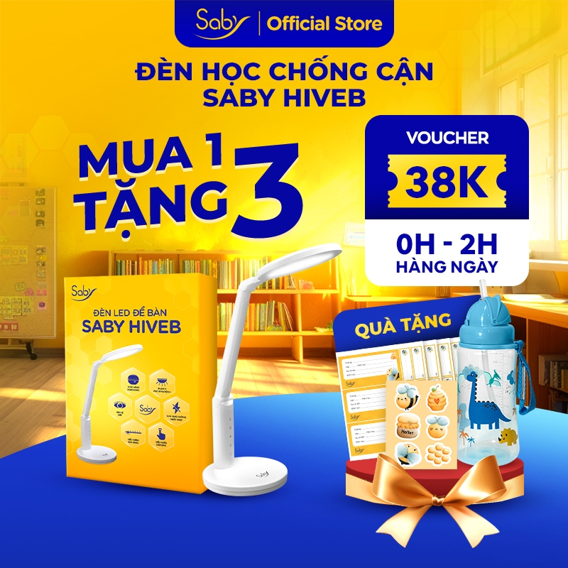 Đèn học đọc sách làm việc chống cận Saby Hiveb, 3 chế độ sáng tắt bật ...