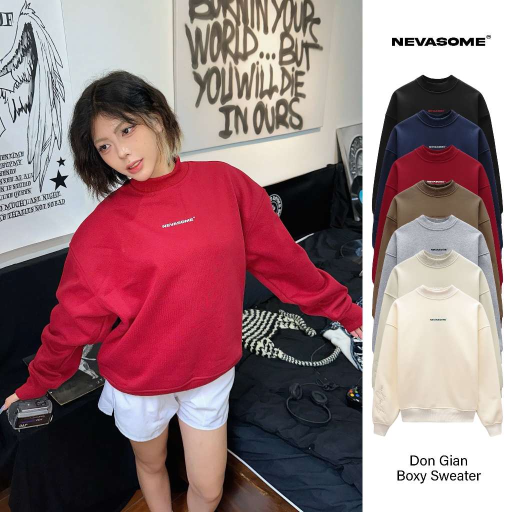 [KHÔNG XÙ] Áo Sweater NEVASOME Đơn Giản Nỉ Lót Lông Cừu LocalBrand ...