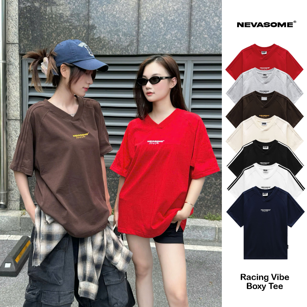 Áo Thun Boxy Raglan Local Brand NEVASOME V-Neck Sọc Tay Cotton 260 gsm ...