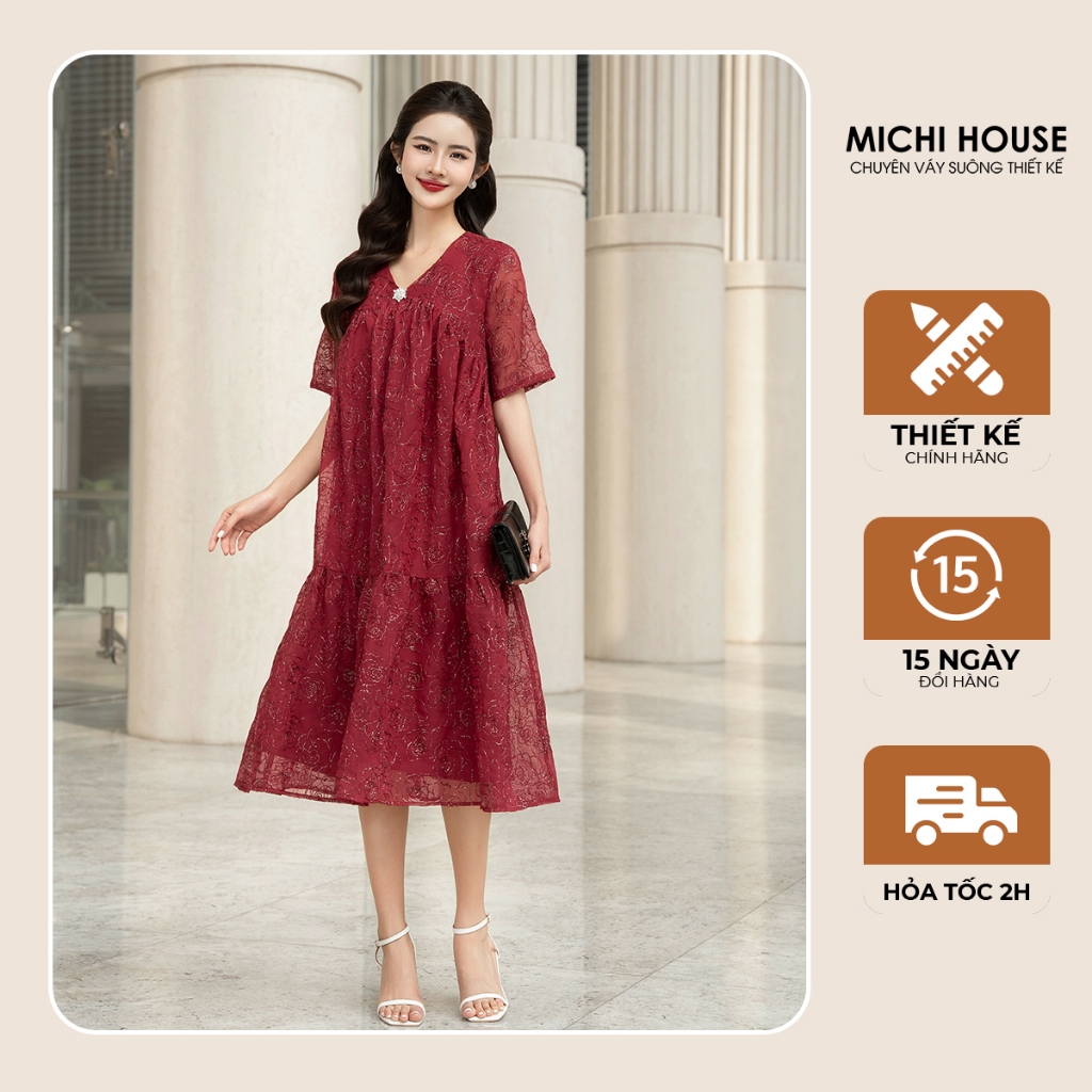 Đầm Suông Đỏ MICHI House Váy Xuông Babydoll Đỏ Dáng Dài Cổ V Bigsize Freesize V771 | Shopee Việt Nam