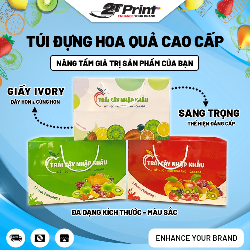 Túi Giấy Đựng Hoa Quả, Trái Cây Nhập Khẩu, Size 1kg, 3kg, 4kg, 5kg Đủ Màu Xanh, Đỏ, Tím, Vàng ...