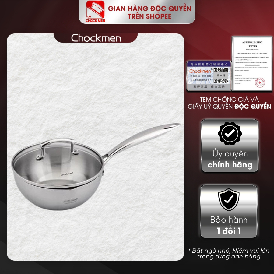 Quánh inox Chockmen 16cm inox 18/10 cao cấp quánh sữa nấu cháo quấy bột ...