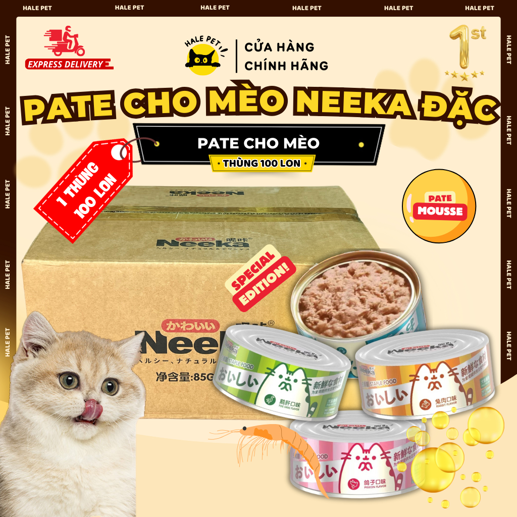 [THÙNG 100 LON] Pate cho mèo Neeka Special 85g - 6 vị thịt, dạng đặc, bổ sung dinh dưỡng,dễ tiêu ...