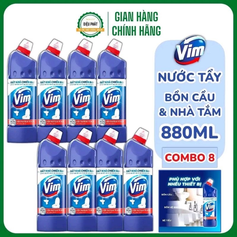 COMBO 8 Nước Tẩy Bồn Cầu Vim Diệt Khuẩn Xanh Biển Làm Sạch Toilet Nhanh Chai 880ml | Shopee Việt Nam
