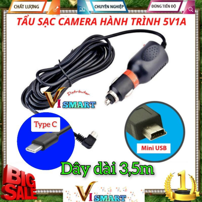 [ ViSmart ] Dây nguồn cho camera hành trình dài 5m, cổng typeC và mini ...