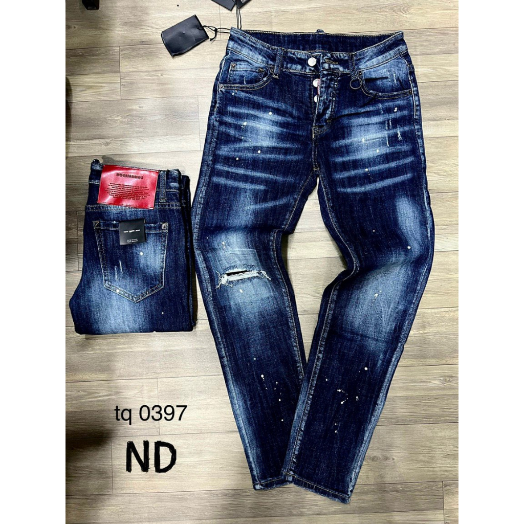 Quần Jean DSQ2 Xanh Đậm In Chữ Icon Ở Túi Sau Quần Bò Vẩy Sơn Xanh Mài ...