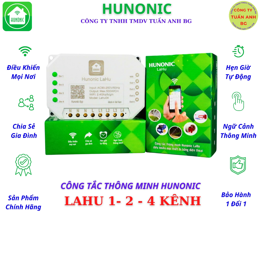 Công Tắc Hunonic Lahu 1-2-4 Kênh, 4 Kênh RTC, Hẹn Giờ Tự Động, Điều ...