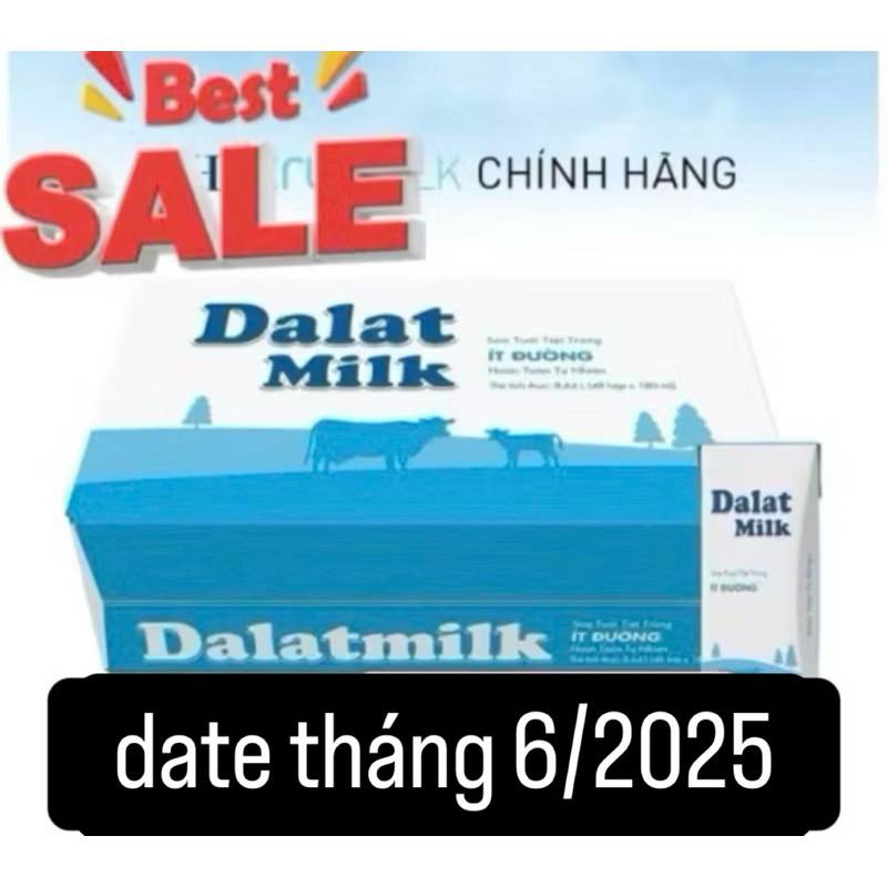 Dalatmilk tiệt trùng ít đường hộp 180ml 6/2025 | Shopee Việt Nam